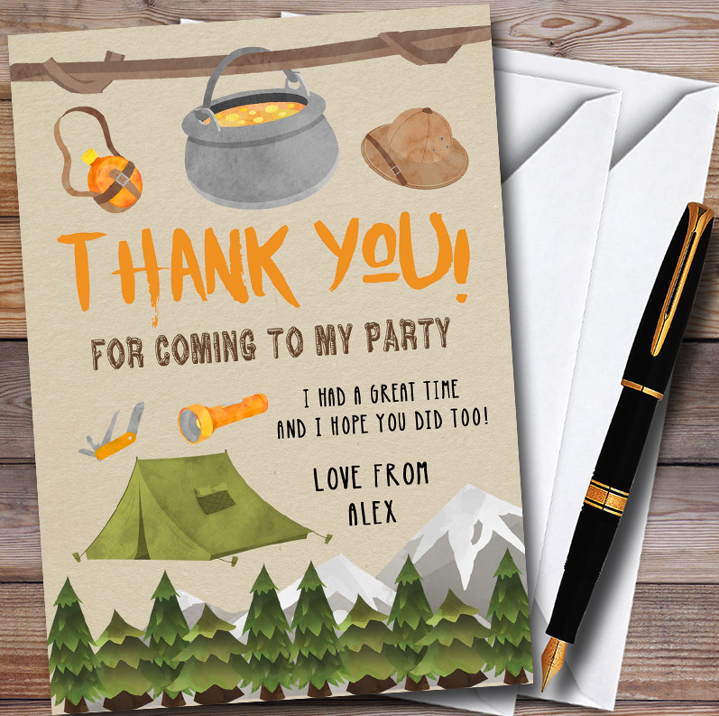 Watercolour Tent Camping Personalised Party Thank You Cards - The Card Zoo