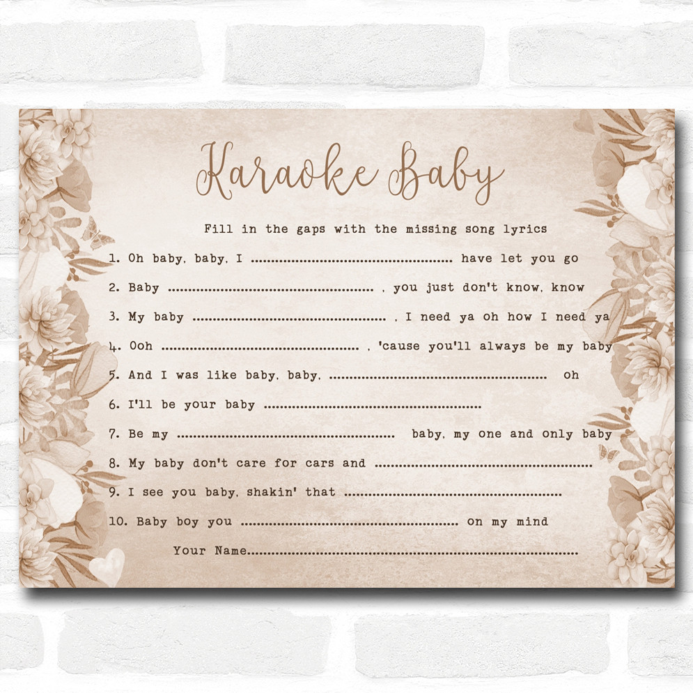 Floral Baby Shower Games Song Lyric Karaoke Cards - The Card Zoo