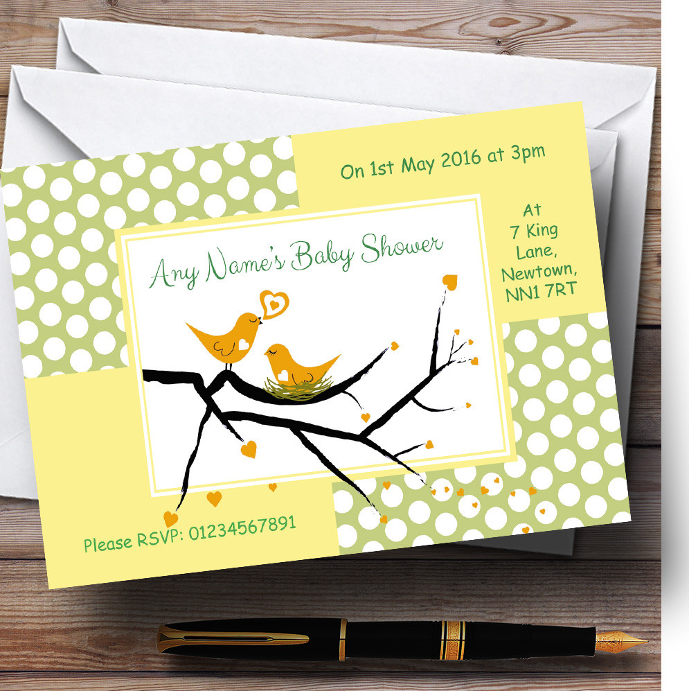 Birds In Nest Yellow Personalised Baby Shower Invitations - The Card Zoo