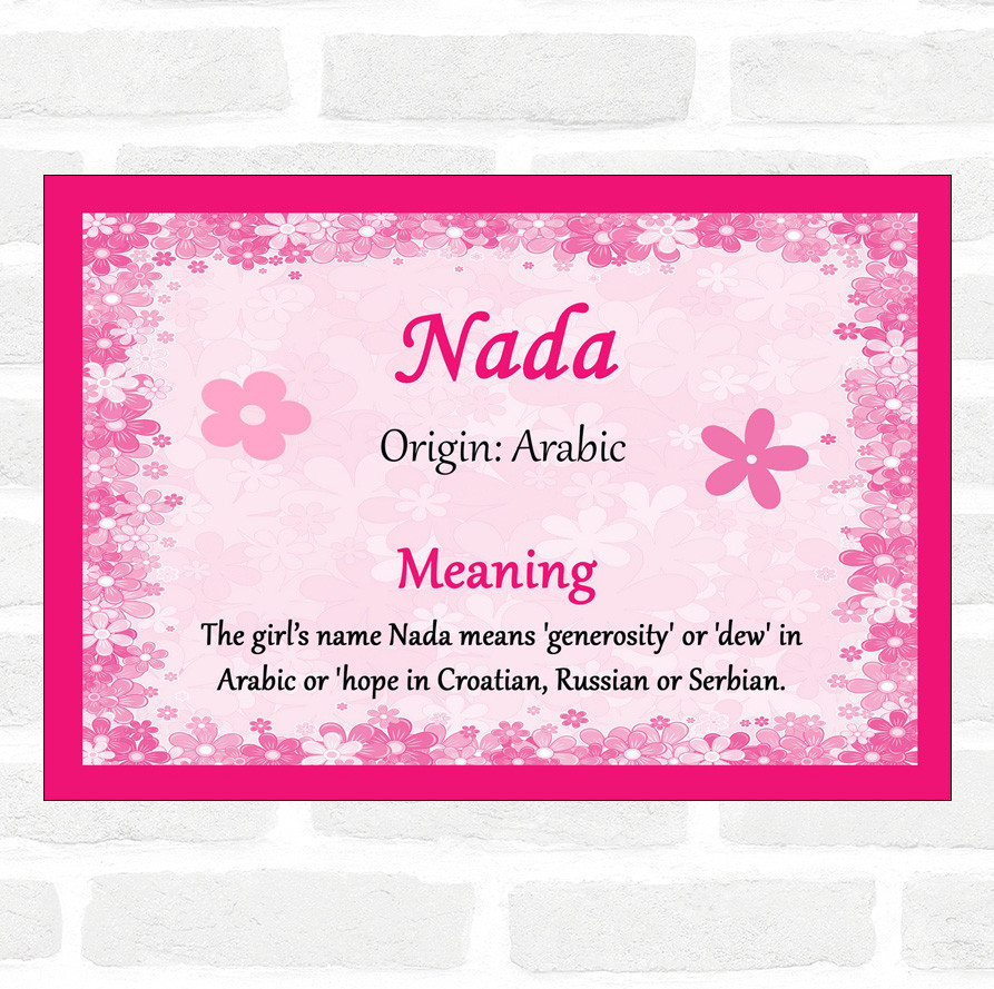 Nada Name Meaning Pink Certificate - The Card Zoo