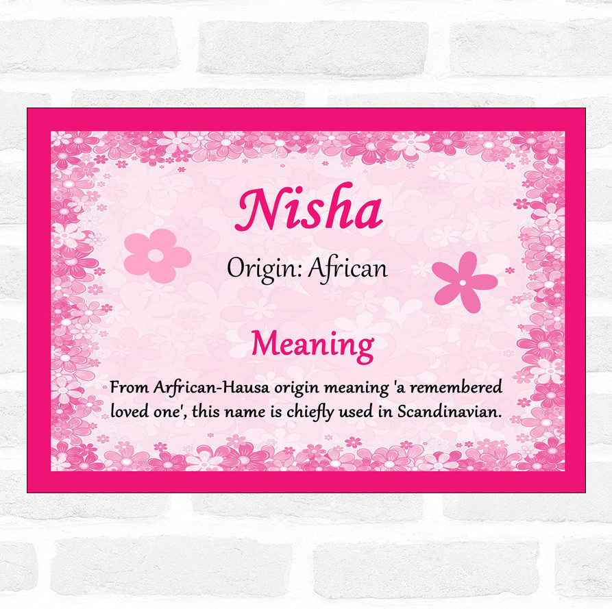 Nisha Name Meaning Pink Certificate - The Card Zoo
