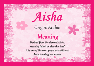 Aisha Personalised Name Meaning Certificate - The Card Zoo