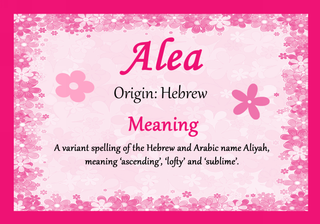 Alea Personalised Name Meaning Certificate - The Card Zoo