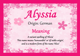 Alyssa Personalised Name Meaning Certificate - The Card Zoo