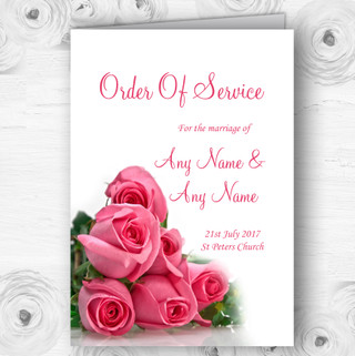 Pink Pretty Roses Personalised Wedding Double Sided Cover Order Of ...