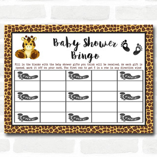 Giraffe Animal Print Baby Shower Games Word Search Cards - The Card Zoo
