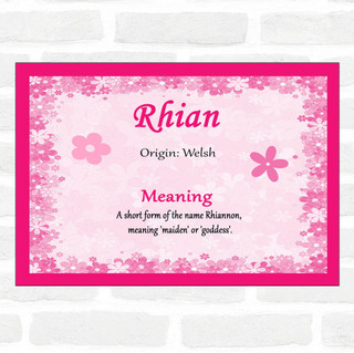 Rhian Name Meaning Pink Certificate - The Card Zoo