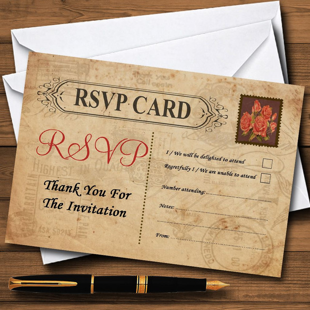 Black White Vintage Rustic Postcard Personalised RSVP Cards - The Card Zoo