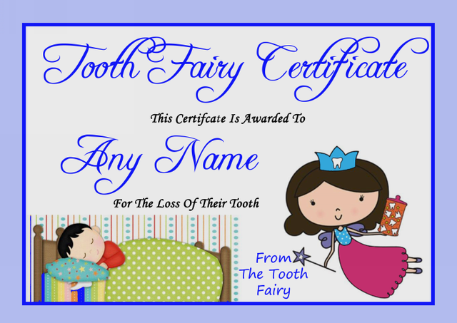Tooth Fairy First Tooth Decorative Blue Pink Personalised Certificate ...