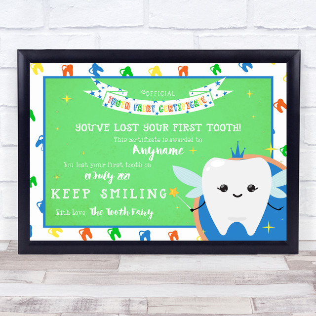 Tooth Fairy First Tooth Decorative Blue Pink Personalised Certificate ...