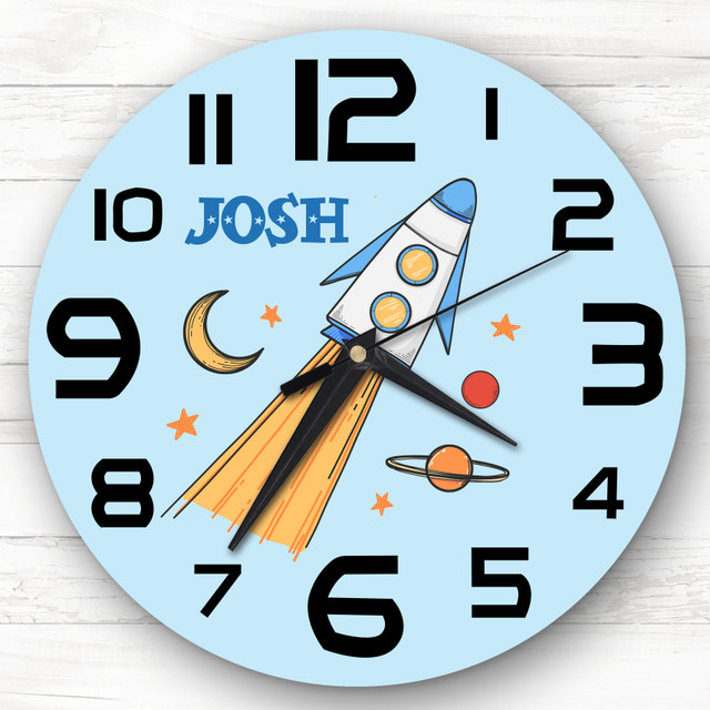 Rocket Space Boy Blue Personalised Gift Personalised Clock - The Card Zoo