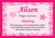 Alison Name Meaning Floral Certificate - The Card Zoo