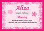 Aliza Personalised Name Meaning Certificate - The Card Zoo