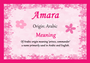 Amara Personalised Name Meaning Certificate - The Card Zoo