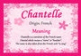Chantelle Personalised Name Meaning Certificate - The Card Zoo
