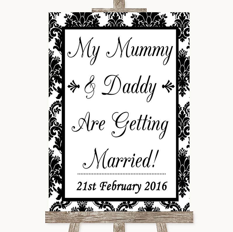 Black and White Stripes Pink Mummy Daddy Getting Married Personalised ...