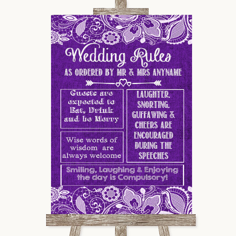 Purple and Silver Rules Of The Wedding Personalised Wedding Sign - The ...