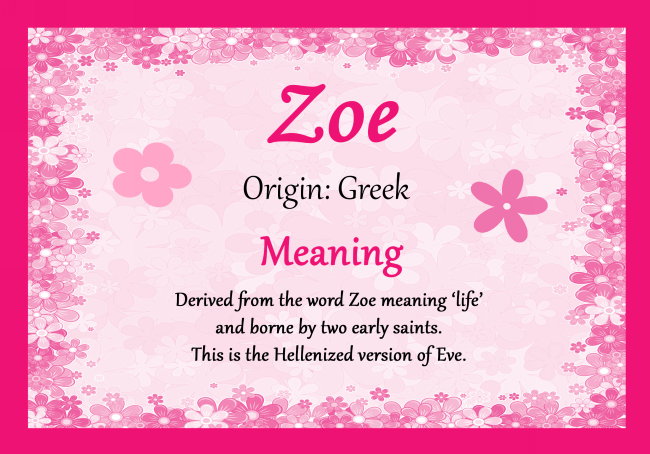 Zoe Personalised Name Meaning Certificate - The Card Zoo