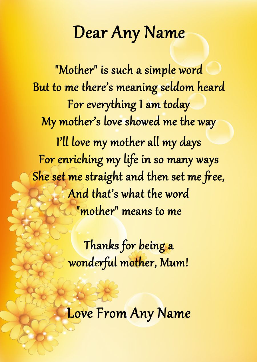Purple What Mother Means Personalised Poem Certificate - The Card Zoo
