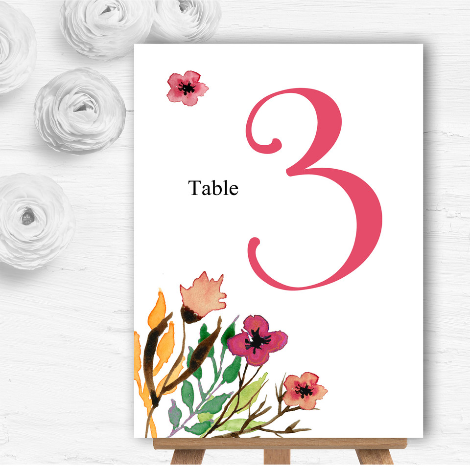 Handwriting Font Watercolour Floral Pink Wedding Table Number Name ...
