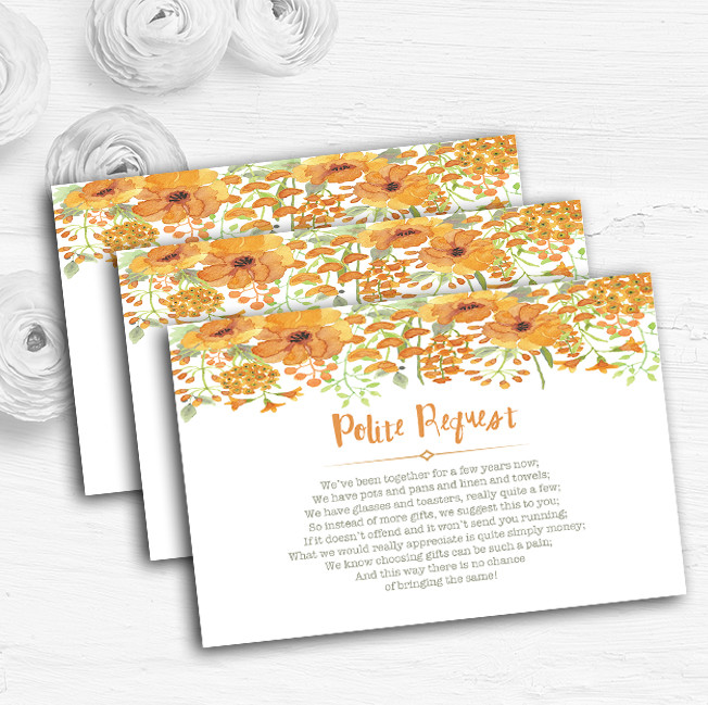 Watercolour Floral Orange Personalised Wedding Gift Request Money Poem ...