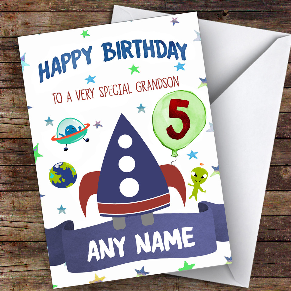 Personalised Boys Birthday Card Space Alien 1st 2nd 3rd 4th 5th 6th ...
