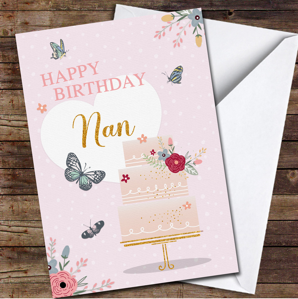 Nan Happy Holding Flowers Painted Purple Cute Personalised Birthday ...