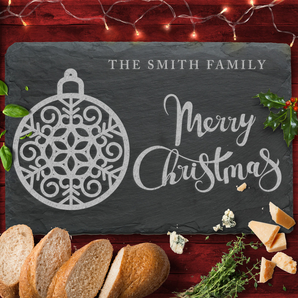 Bauble Family Name Any Text Rectangle Personalised Christmas Slate ...