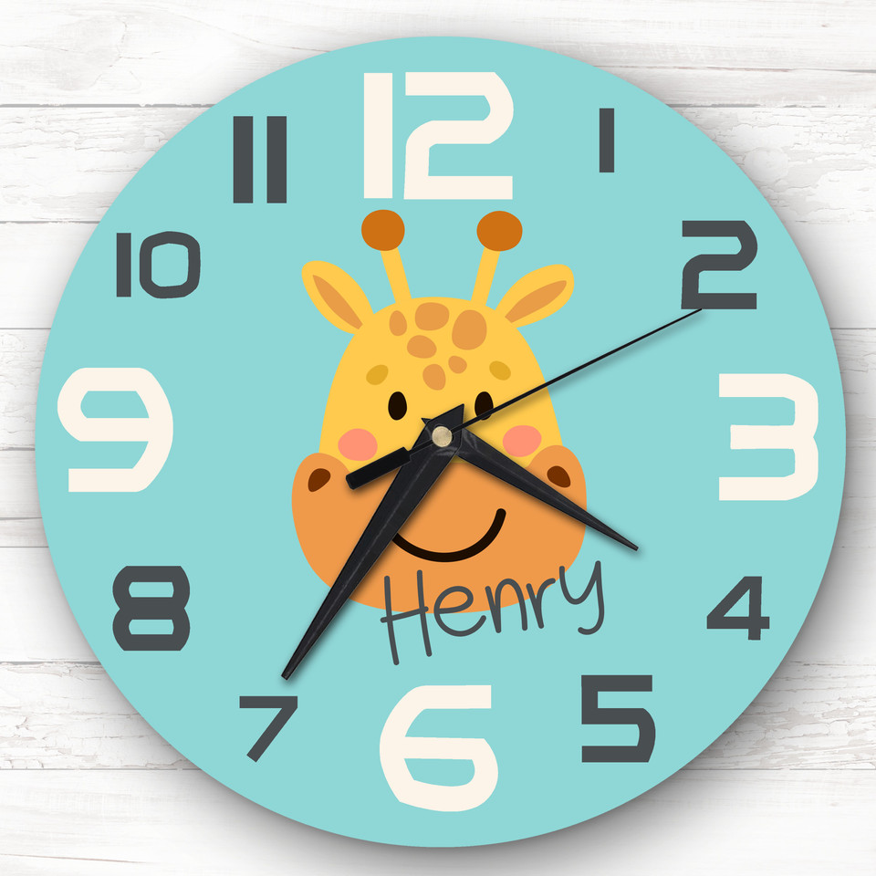 Kids Room Cute Giraffe Face Custom Gift Personalised Clock - The Card Zoo
