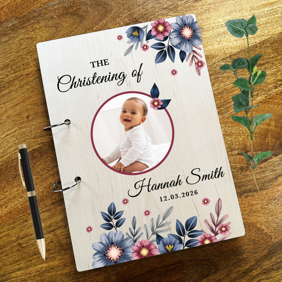 Wood Floral Dark Pink Frame Photo Message Notes Keepsake Christening ...