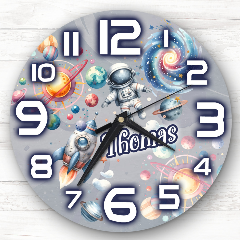 Rocket Space Boy Blue Personalised Gift Personalised Clock - The Card Zoo