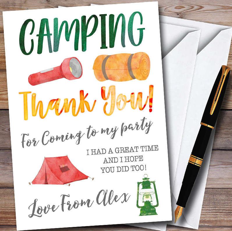 Watercolour Tent Camping Personalised Party Thank You Cards - The Card Zoo