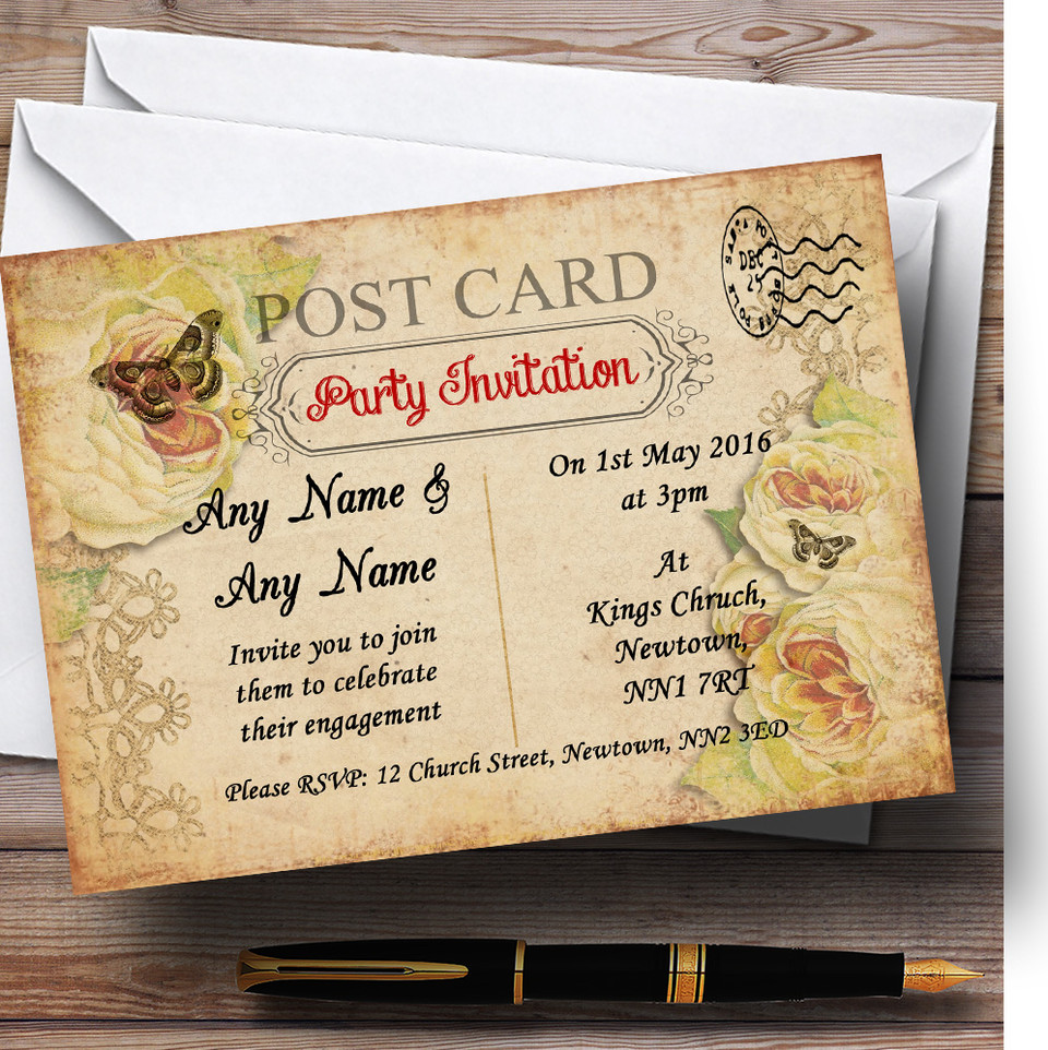 Classic Vintage Shabby Chic Postcard Personalised Engagement Party ...
