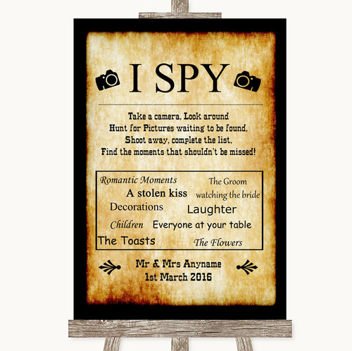 Western I Spy Disposable Camera Personalised Wedding Sign - The Card Zoo