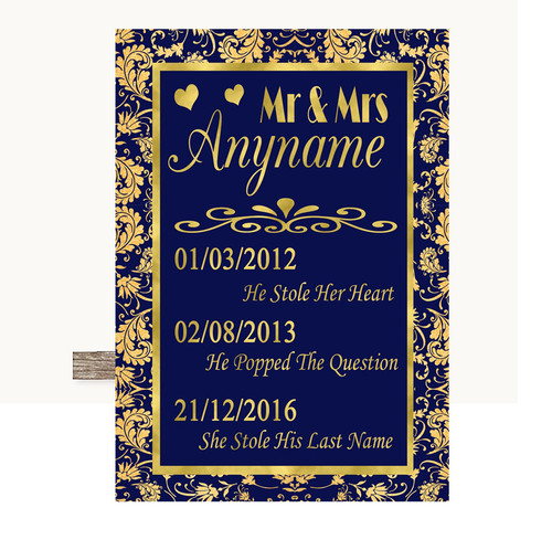 Blue and Gold Important Special Dates Personalised Wedding Sign - The ...