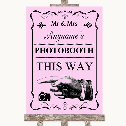 Pink Photobooth This Way Left Personalised Wedding Sign - The Card Zoo