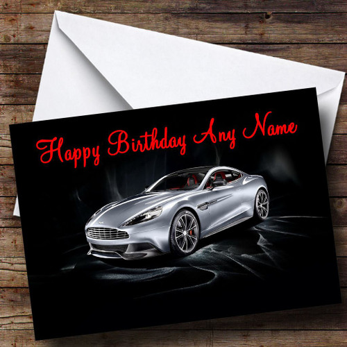 Silver Aston Martin Vanquish Personalised Birthday Card - The Card Zoo