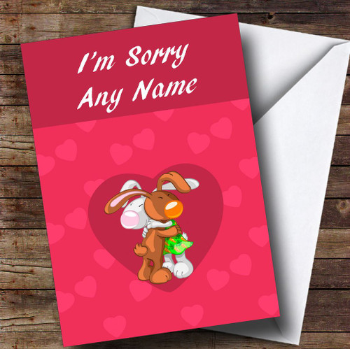 Cute Cuddling Rabbits Personalised Sorry Card - The Card Zoo