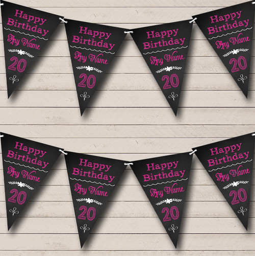 Chalkboard Look Black White and Hot Pink Personalised Birthday Party ...