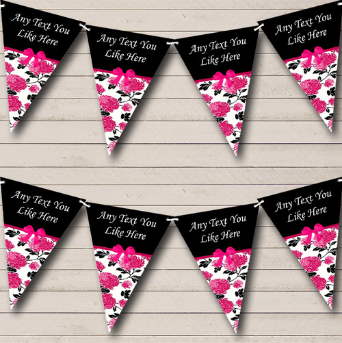 Vintage Black Pink Personalised Shabby Chic Garden Tea Party Bunting ...