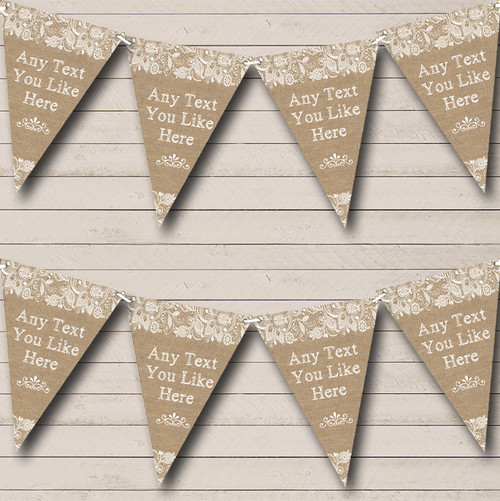 Stunning Burlap and Lace Personalised Birthday Party Bunting - The Card Zoo