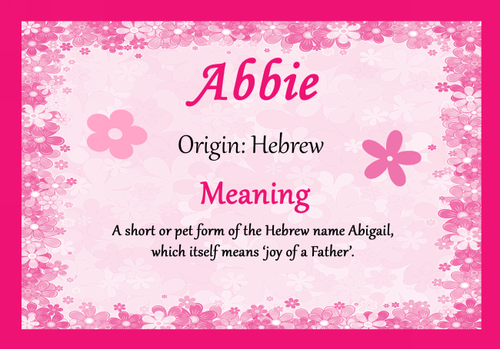 Abbie Personalised Name Meaning Certificate - The Card Zoo