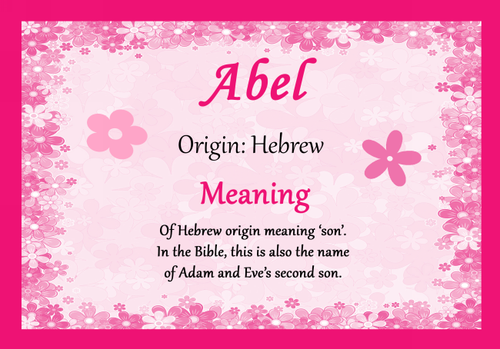 Abel Personalised Name Meaning Certificate - The Card Zoo