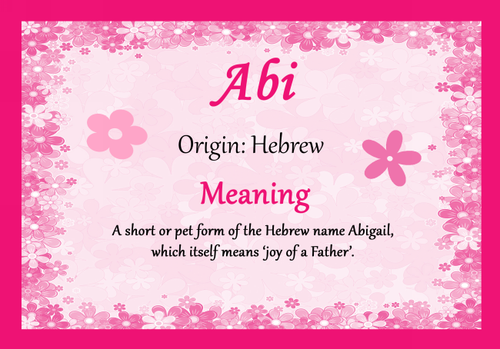 Abi Personalised Name Meaning Certificate - The Card Zoo