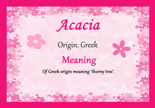 Acacia Personalised Name Meaning Certificate - The Card Zoo