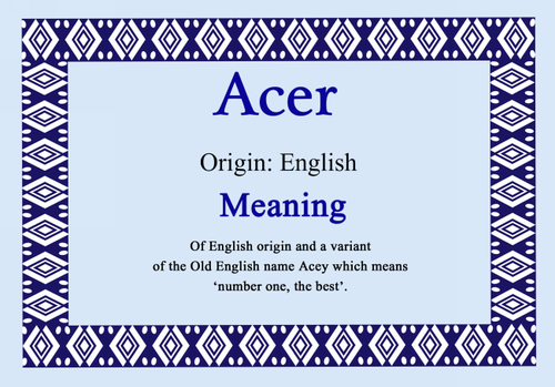 Acer Personalised Name Meaning Certificate - The Card Zoo