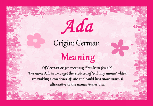 Ada Personalised Name Meaning Certificate - The Card Zoo
