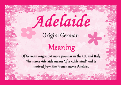 Adelaide Personalised Name Meaning Certificate - The Card Zoo