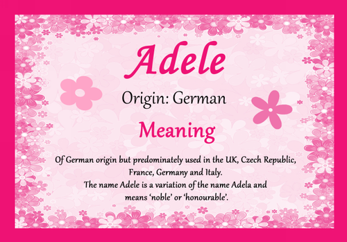 Adele Personalised Name Meaning Certificate - The Card Zoo
