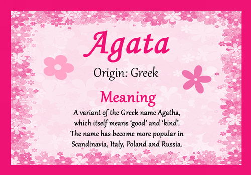 Agata Personalised Name Meaning Certificate - The Card Zoo